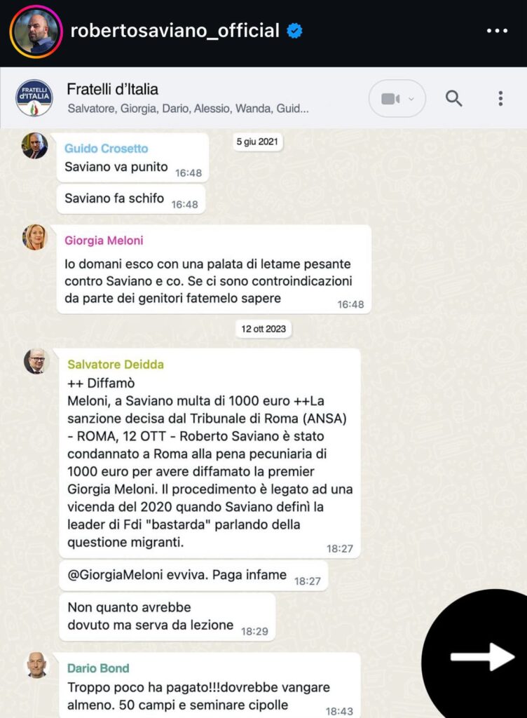 Le chat di Fratelli d'Italia contro Roberto Saviano: la politica mette ...